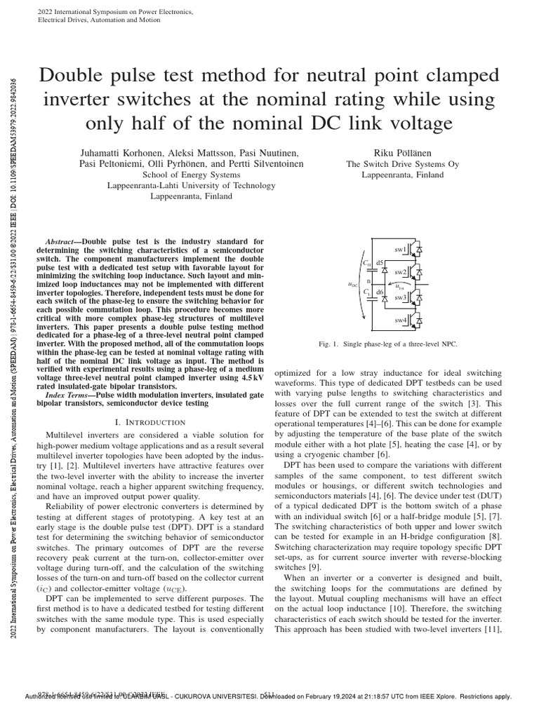 Double Pulse Test Method For Neutral Point Clamped Inverter Switches at ...