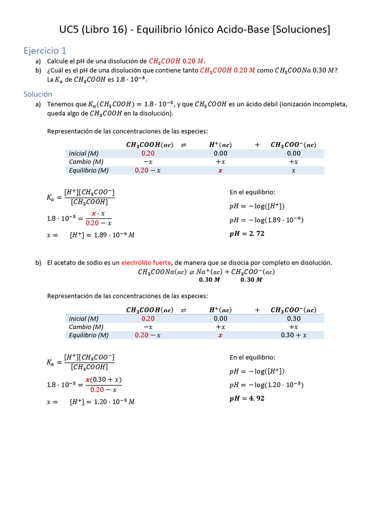 Cálculo de pH en Soluciones Acido-Base | PDF