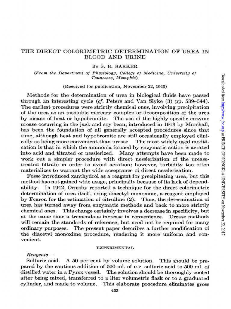 J. Biol. Chem.-1944-Barker-453-63 | PDF | Urea | Spectrophotometry J. Biol. Chem.-1944-Barker-453-63 | PDF | Urea | Spectrophotometry