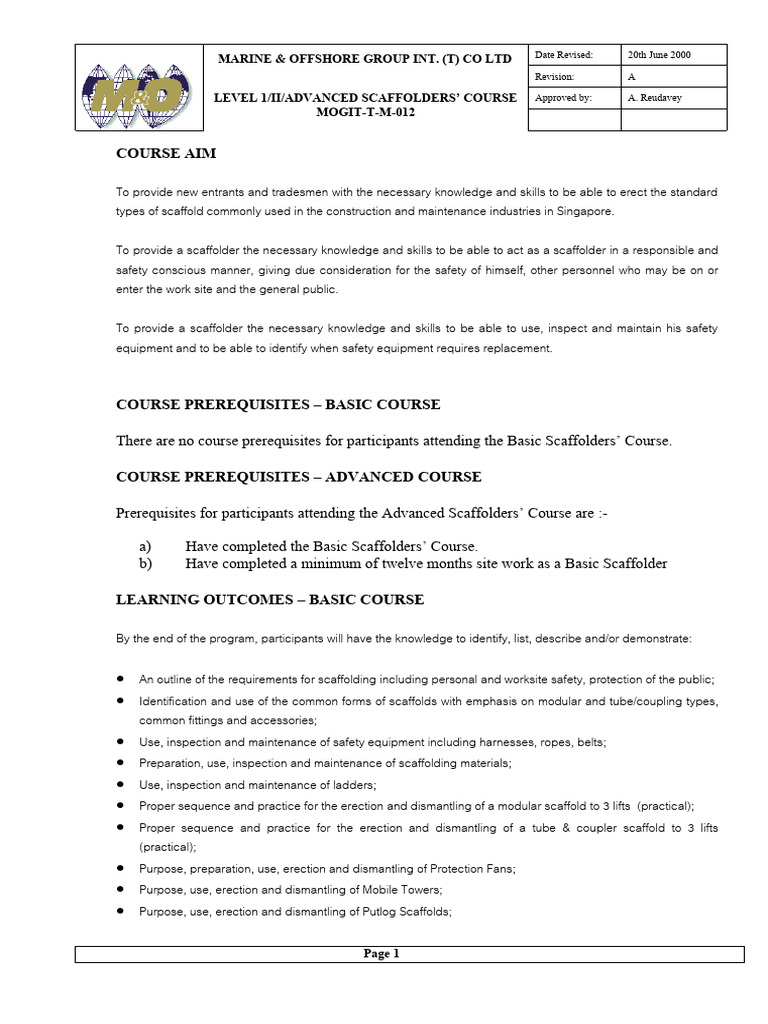 Scaffold Course Plan | PDF | Scaffolding
