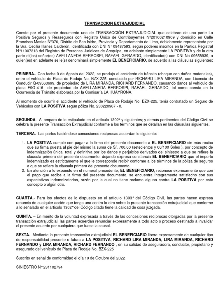 Transacción Ext. Placa F | PDF | Póliza de seguros | Daños y perjuicios