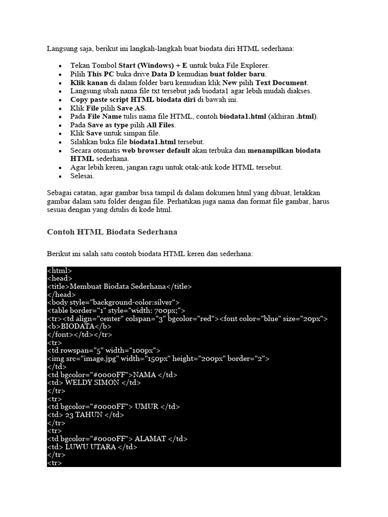 HTML Biodata Siswa | PDF | Komputer | Teknologi & Rekayasa