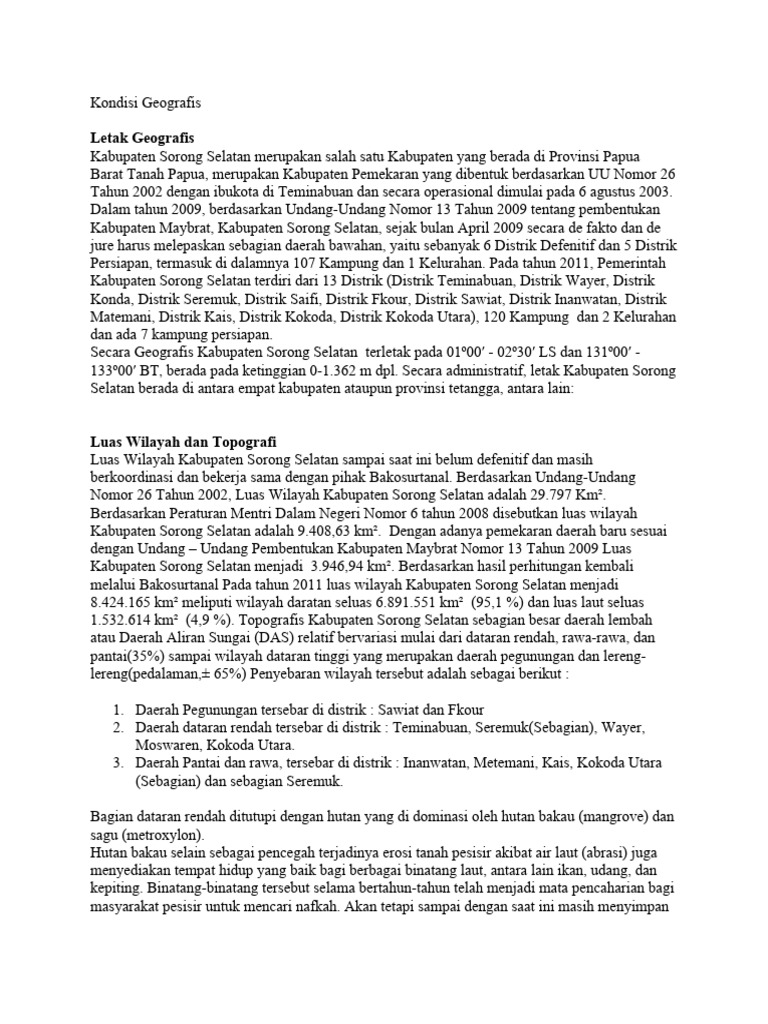 Kondisi Geografis Sorsel | PDF