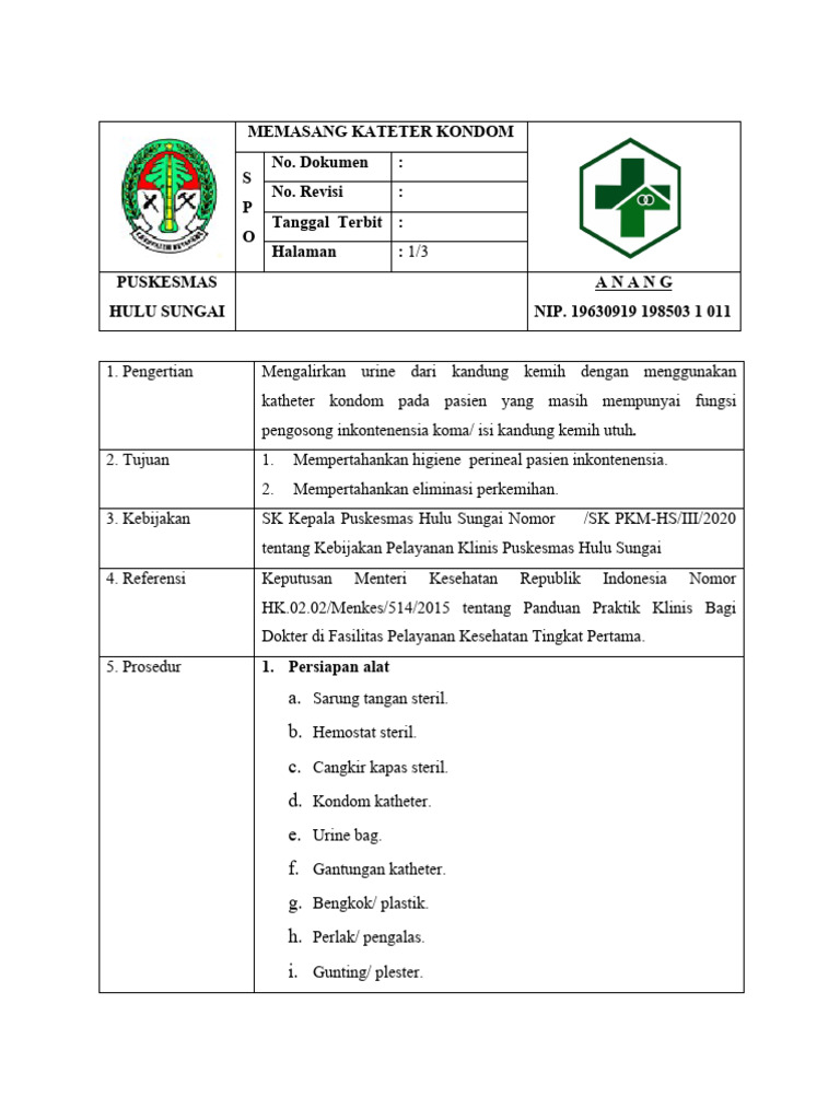 Spo Memasang Kateter Kondom | PDF