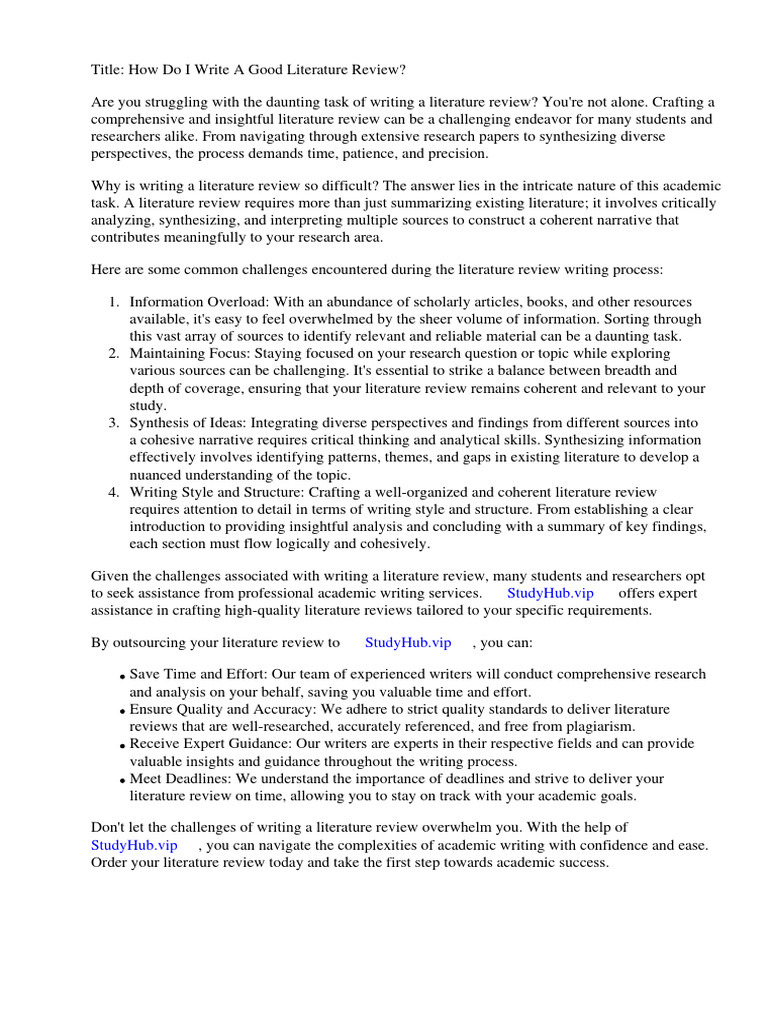 How Do I Write A Good Literature Review | PDF