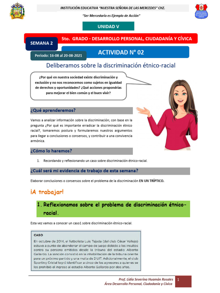 2 Sesion-S2-Unidad V-5°dpcc | PDF | Discriminación | Racismo
