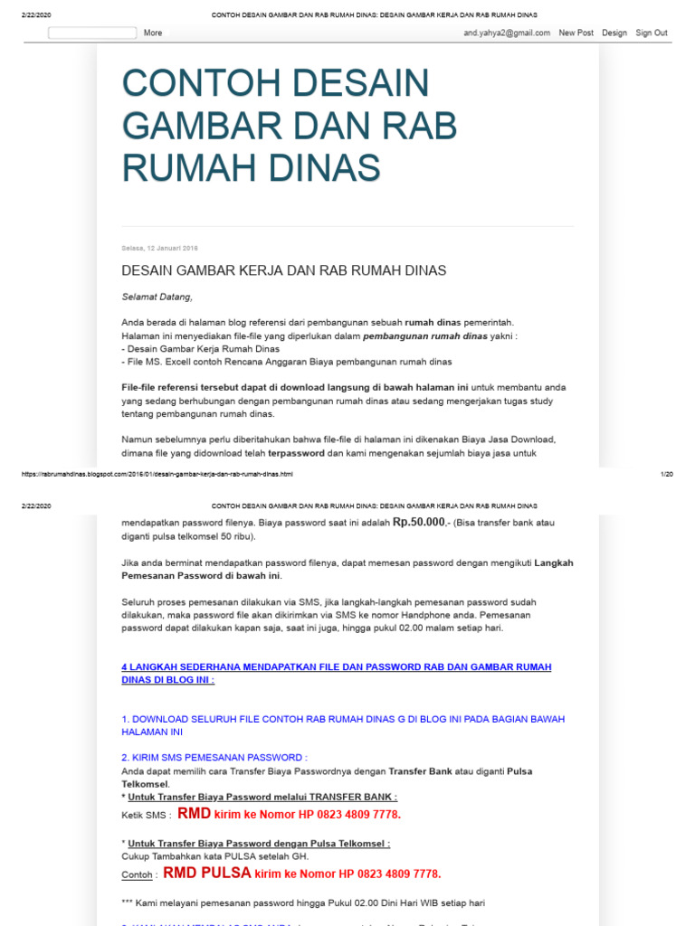 Desain Gambar Kerja Dan Rab Rumah Dinas | PDF