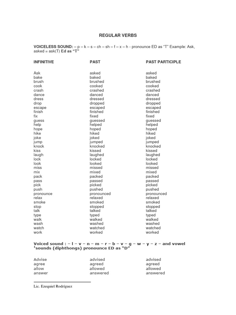 REGULAR VERBS | PDF | Linguistics