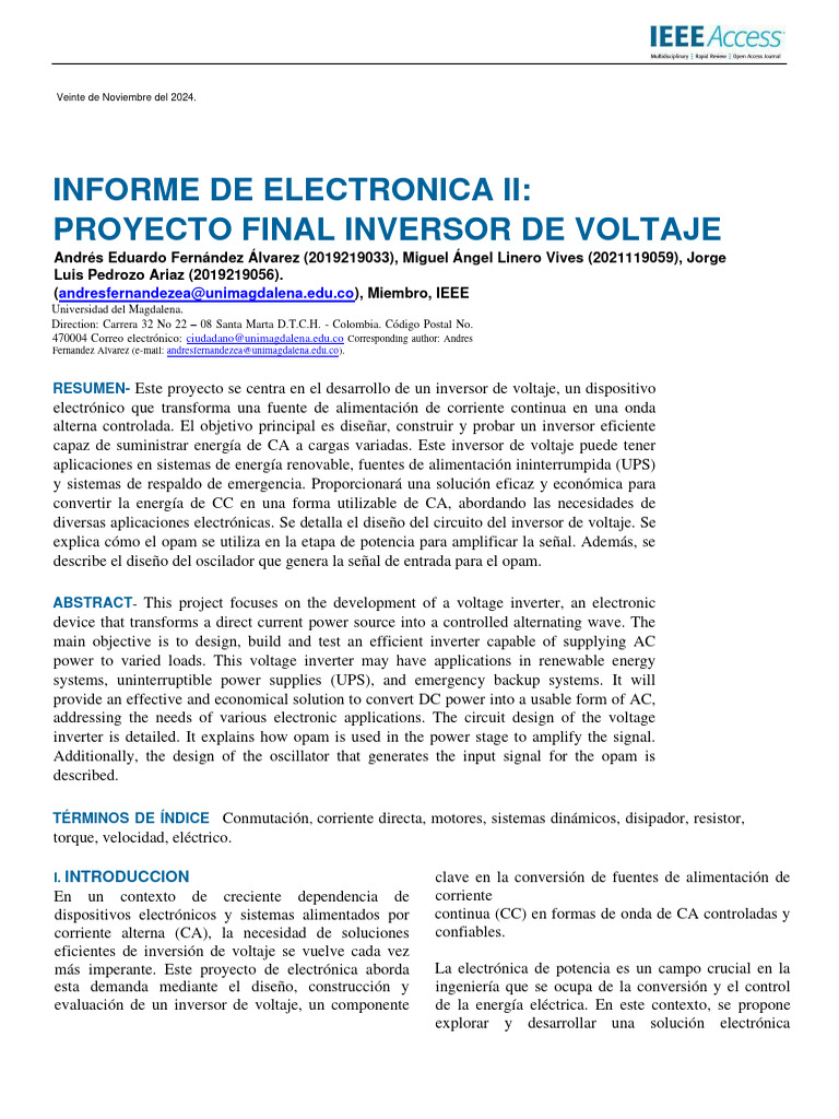 Informe Proyecto Final L2 | Descargar gratis PDF | Ingenieria Eléctrica ...