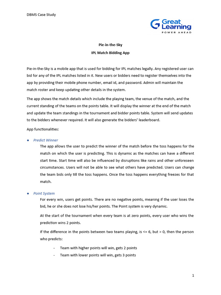 DBMS Case Study IPL Pie in The Sky | PDF | Databases | Data