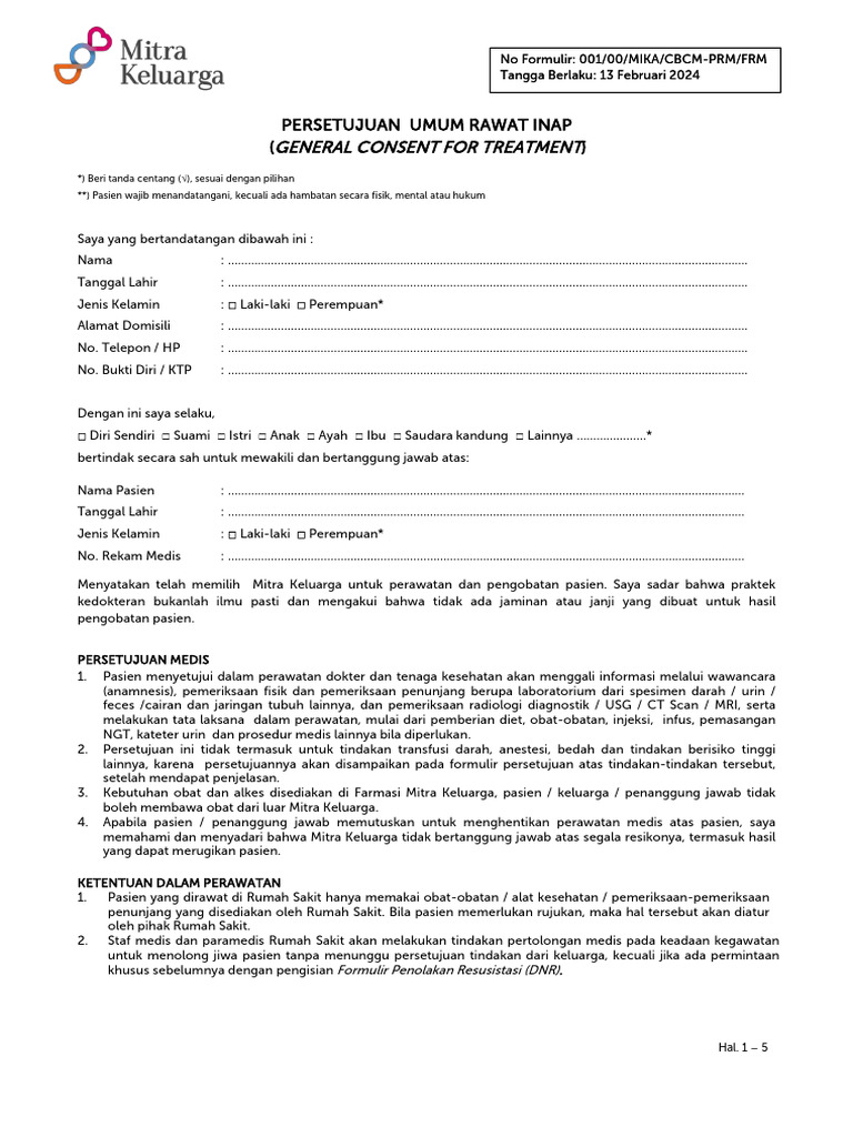001 (General Consent For Treatment) | PDF | Hukum | Pengembangan Diri