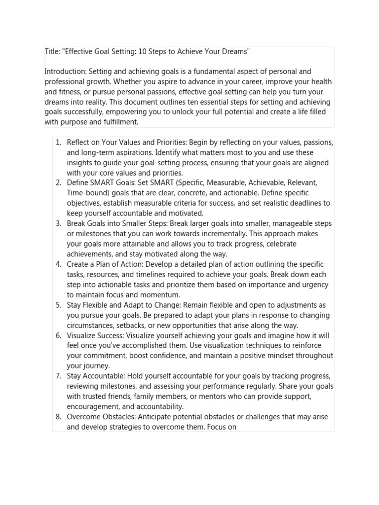 10 Steps to Achieve Your Goals | PDF | Goal | Goal Setting