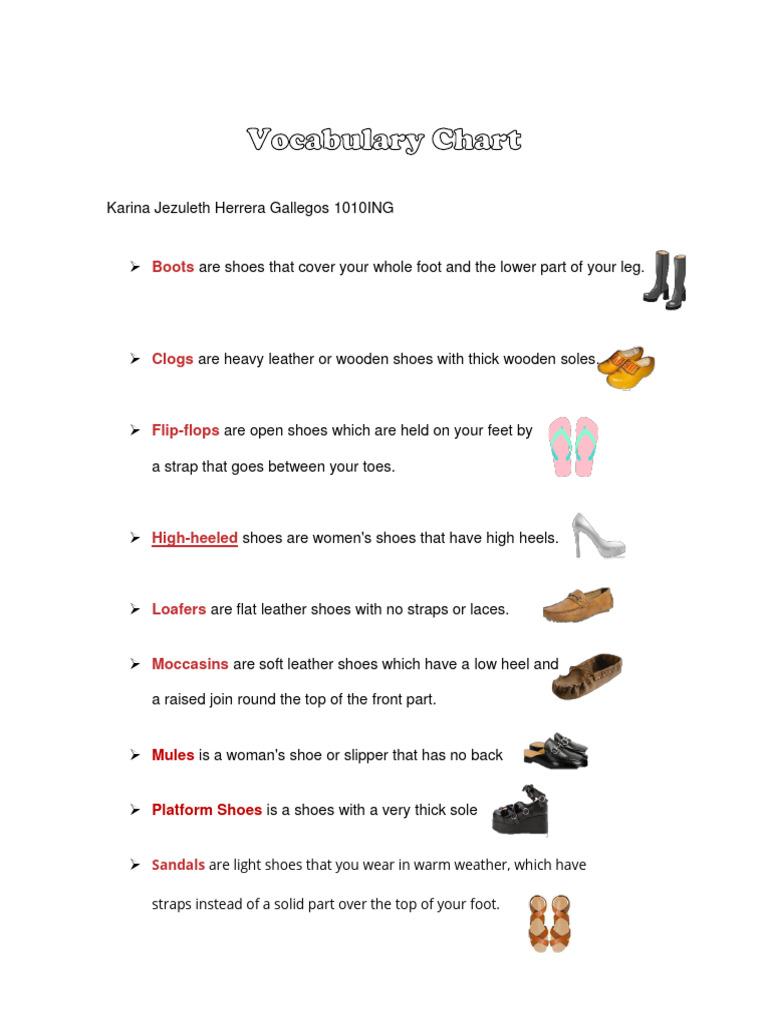 Vocabulary Chart | PDF | Shoe | Clothing