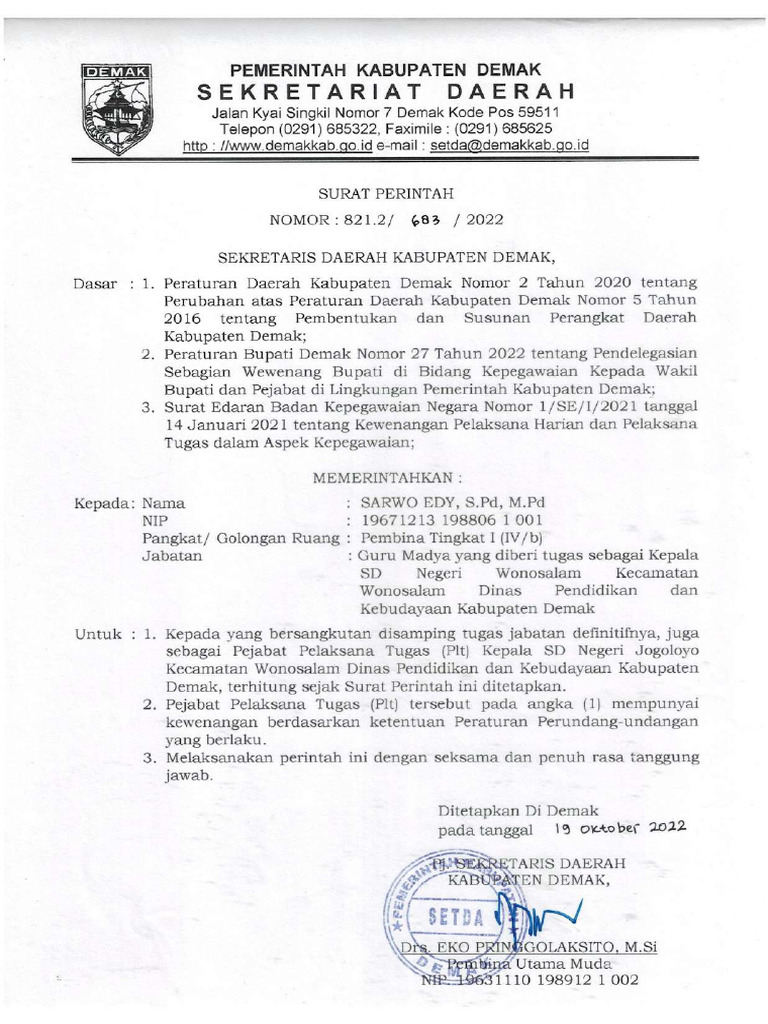 Contoh SK Plt. Kepala Sekolah | PDF Contoh SK Plt. Kepala Sekolah | PDF