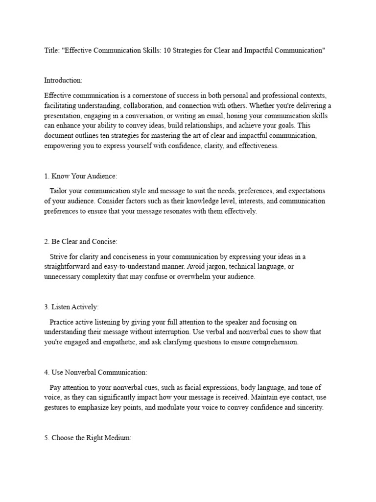 10 Strategies for Effective Communication | PDF | Communication ...