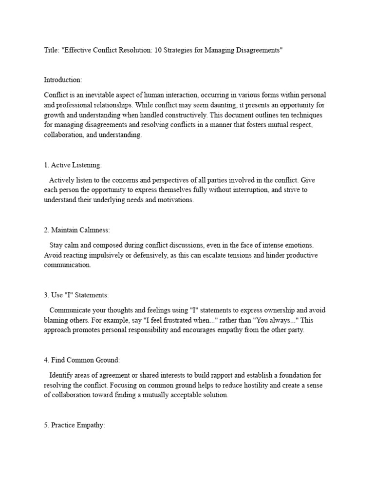 Effective Conflict Resolution 10 Strategies For Managing Disagreements ... Effective Conflict Resolution 10 Strategies For Managing Disagreements ...