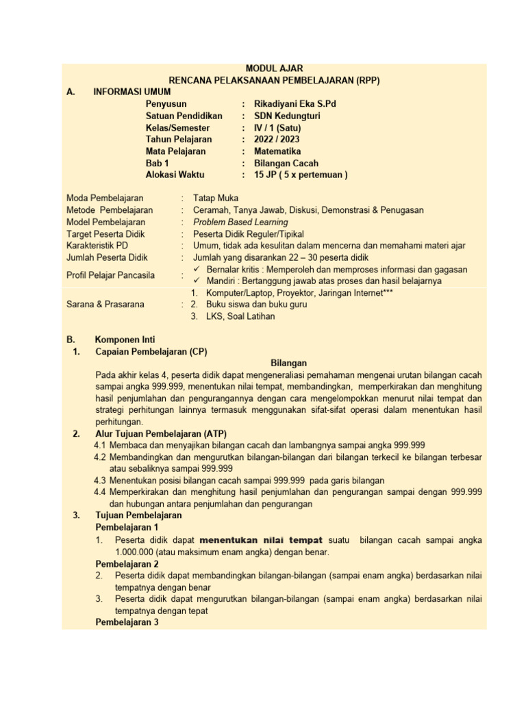 Modul Ajar MTK Fix | PDF