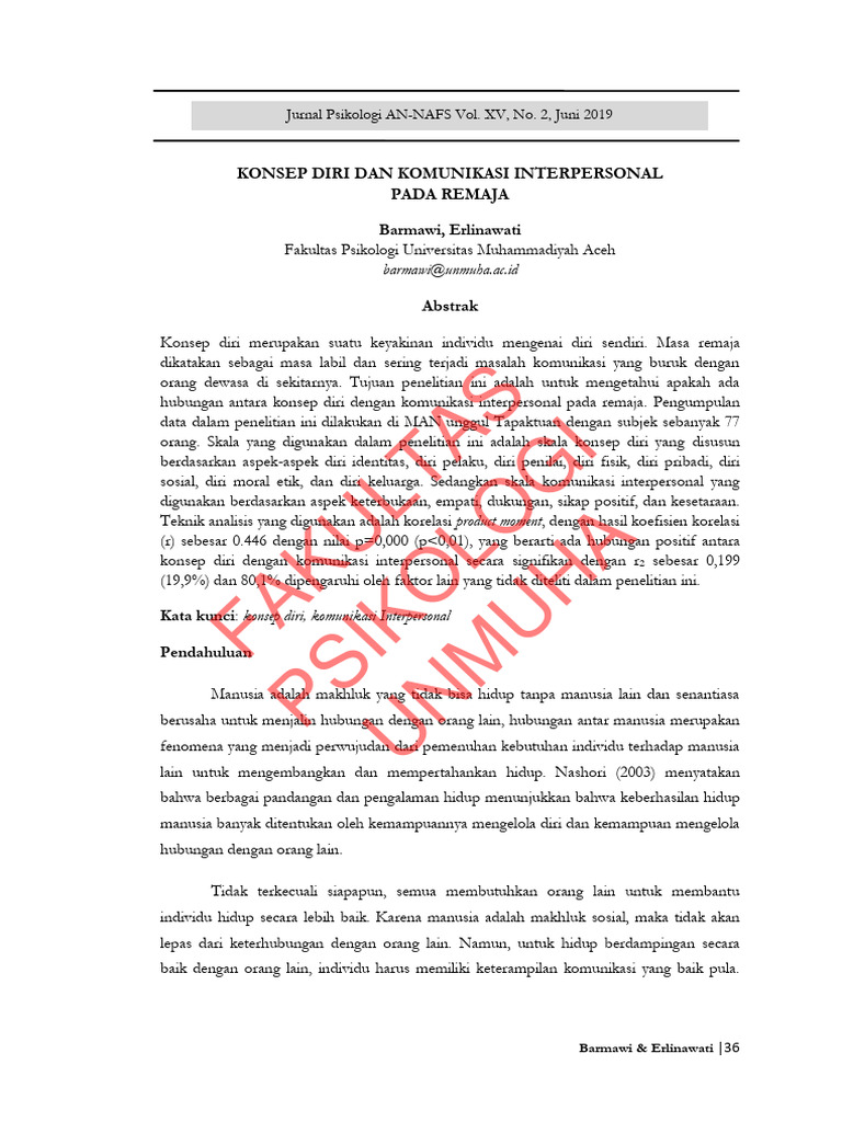 Konsep Diri Dan Komunikasi Interpersonal | PDF