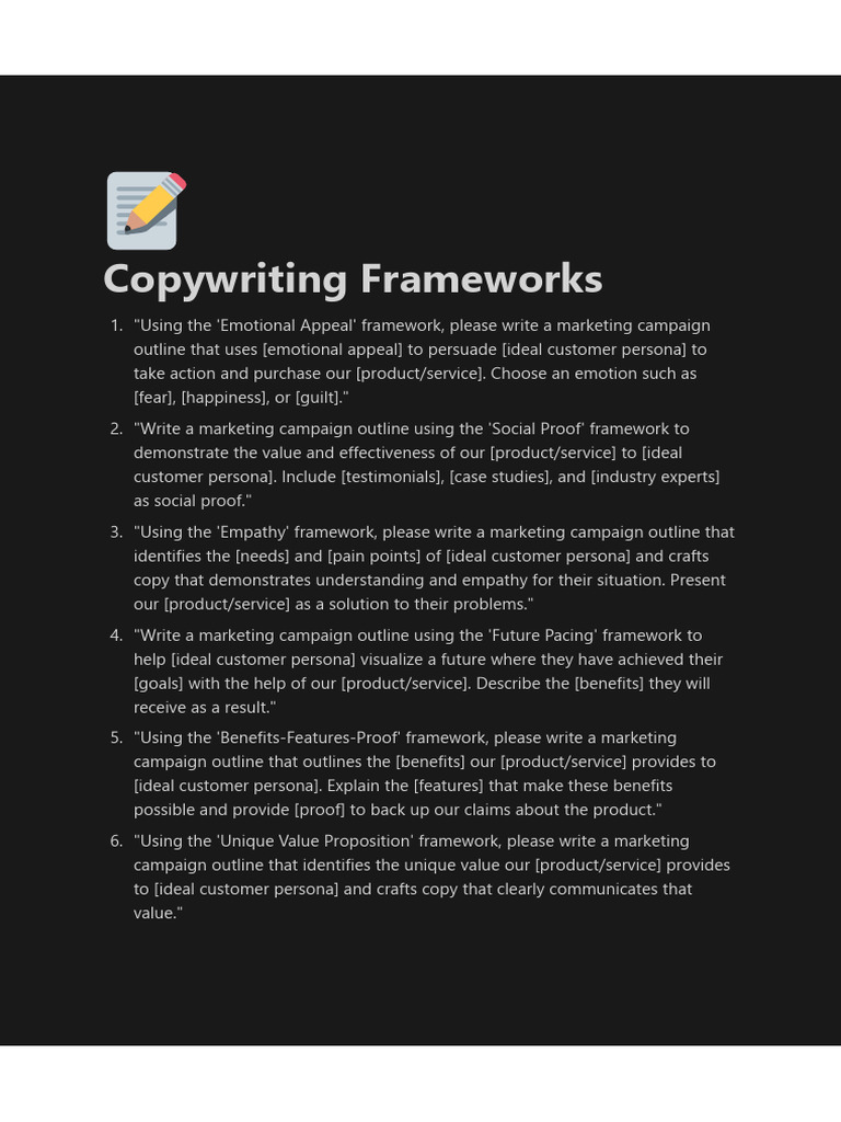 Copywriting Frameworks | PDF | Marketing | Copywriting
