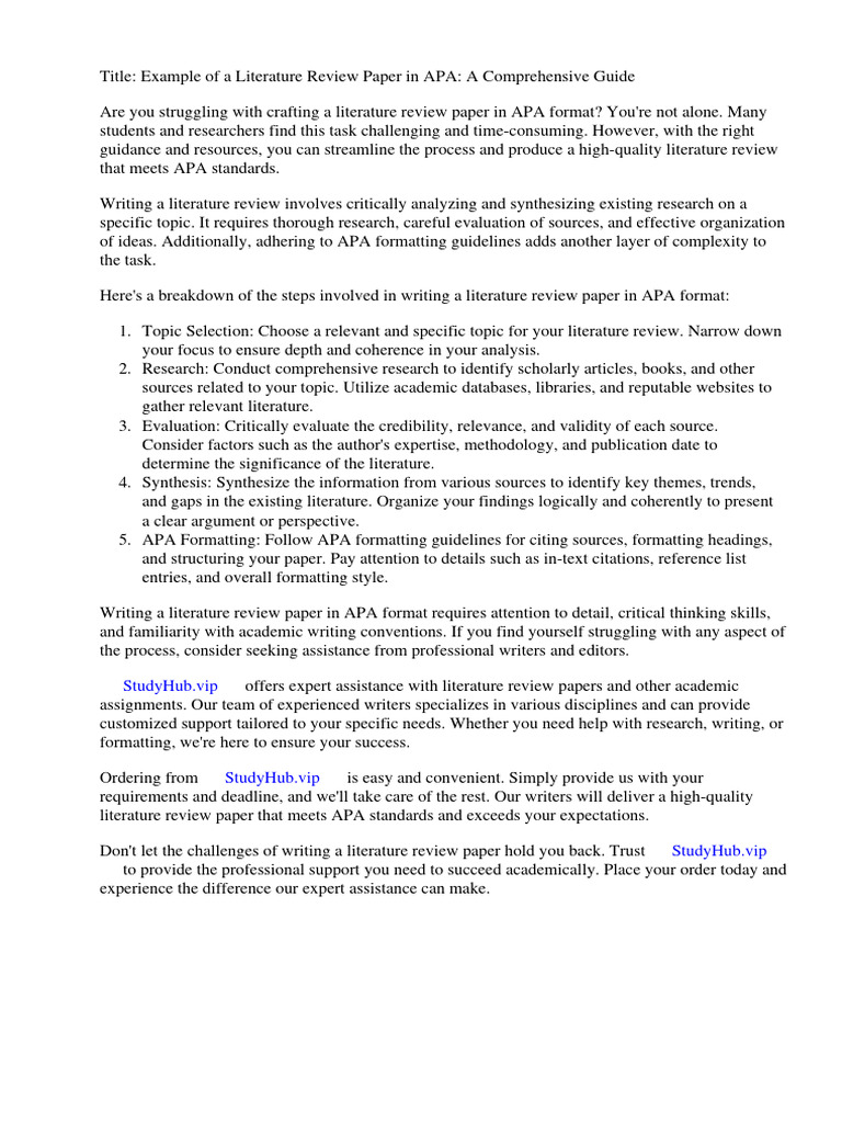Example of A Literature Review Paper in Apa | PDF | Apa Style ...