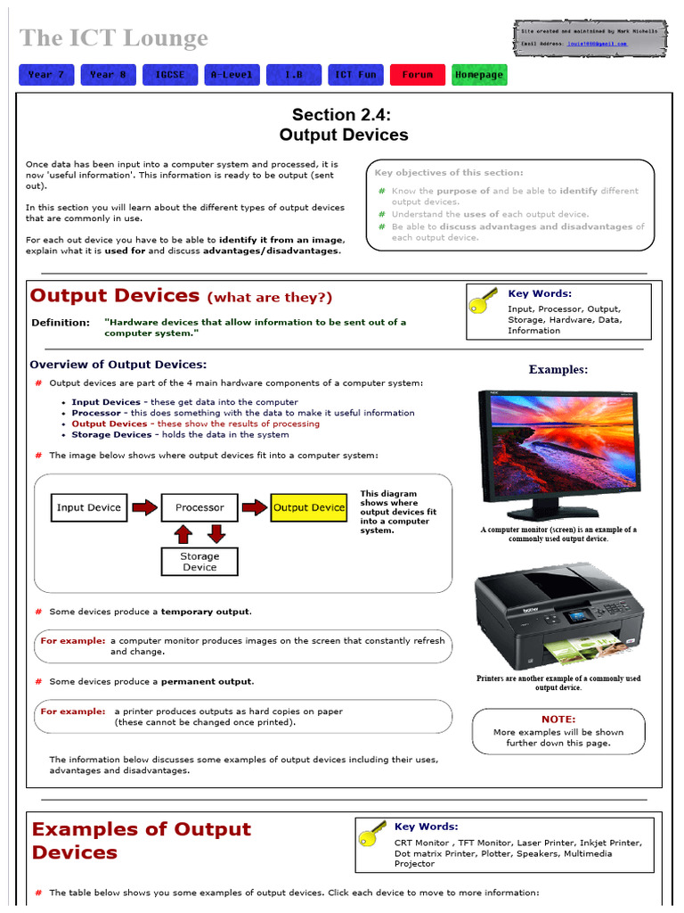 Output Devices Pdf Printer Computing Input Output