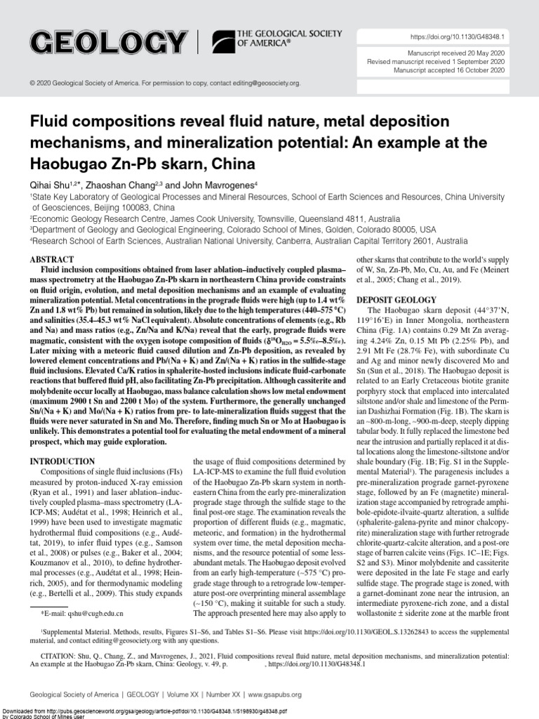 Fluid Composition and Mineralization at Haobugao | PDF | Ore | Geology