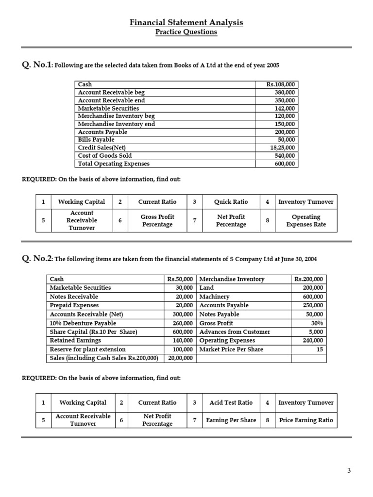 Financial Statement Analysis Exercises | PDF | Equity (Finance) | Revenue