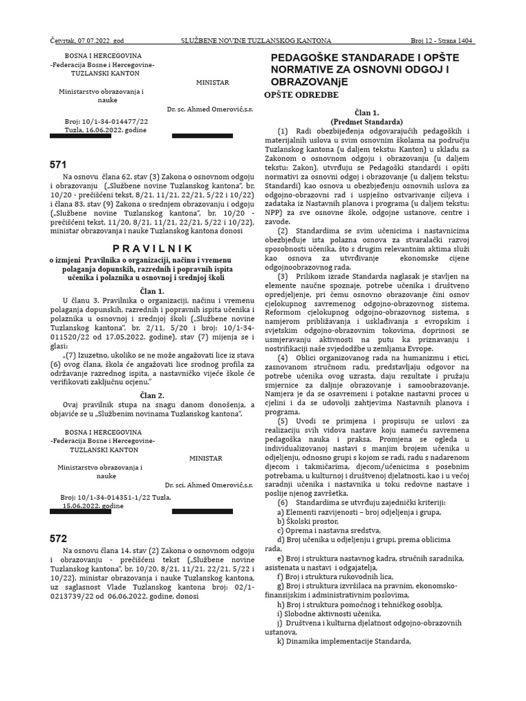 Pedagoski Standardi Osnovno Sa Izmjenama Lat Conv | PDF