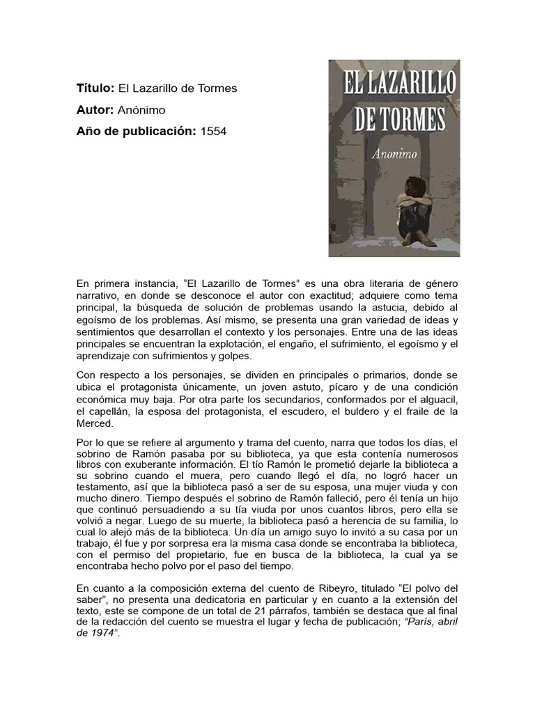 Análisis Del Cuento - El Lazarillo de Tormes | PDF