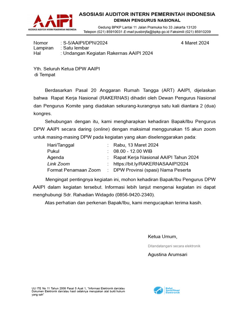 Undangan - Rakernas - AAIPI - 2024 - Untuk - DPW 2024 03 05 14 00 40 | PDF