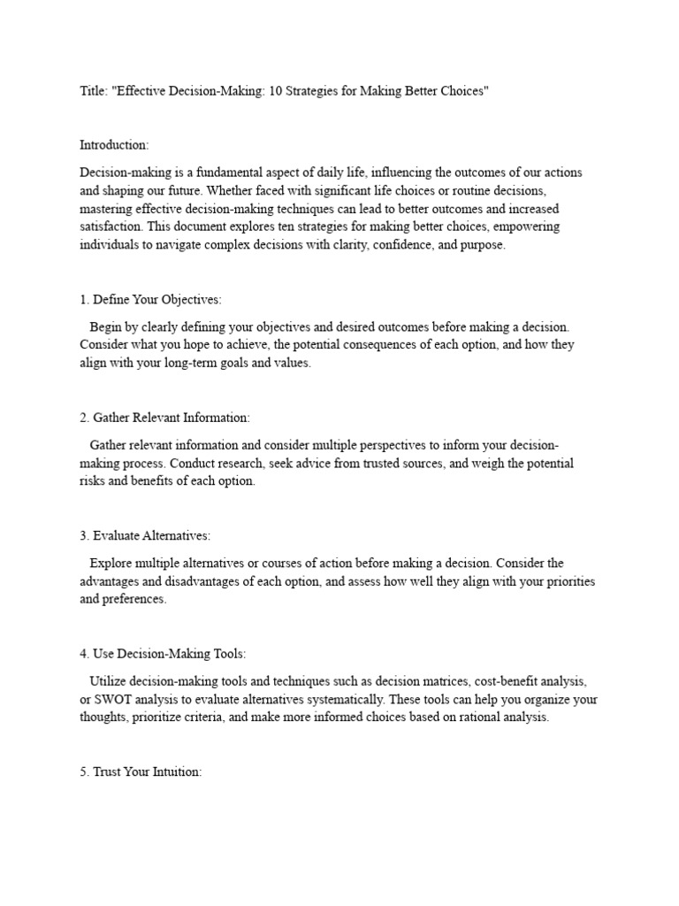 10 Strategies For Making Better Choices | PDF | Decision Making | Risk