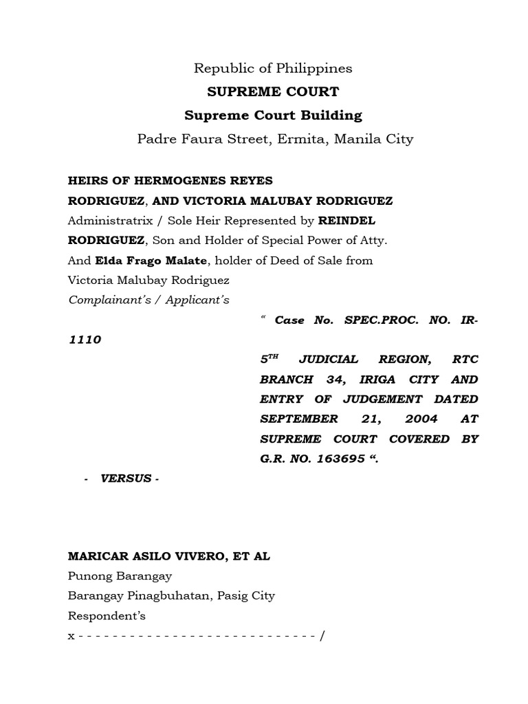 APPLICATION FOR WRIT OF EXECUTION -AND POSSESSION ORDER PINAGBUHATAN, PASIG CITY-1 | PDF
