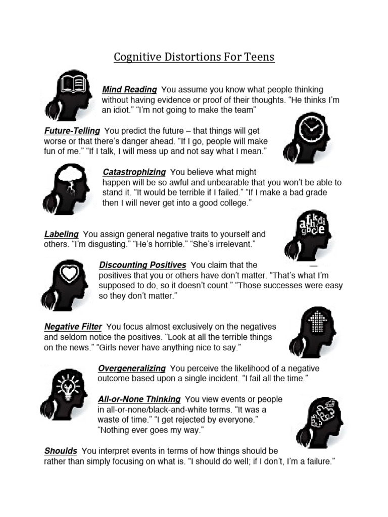 Cognitive Distortions For Teens Pdf Thought Feeling