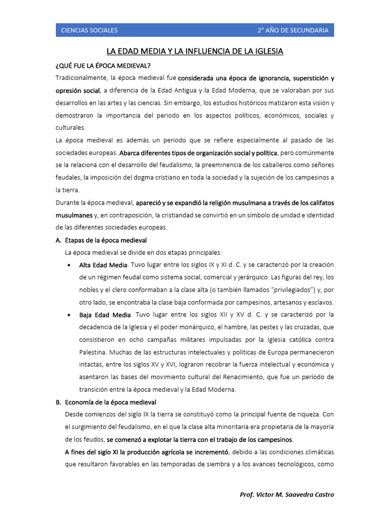 Sesion 1 - Unidad 1 - La Edad Medieval | PDF | Edades medias | Feudalismo