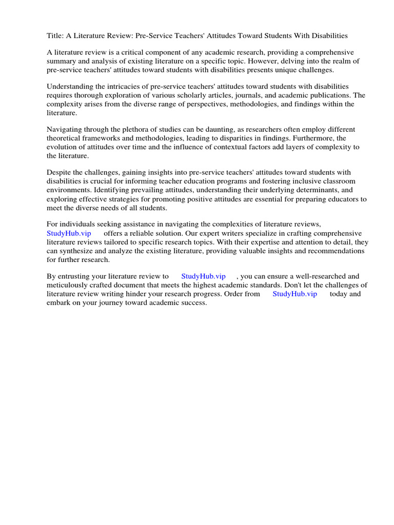 A Literature Review Pre-Service Teachers Attitudes Toward Students With Disabilities | Download ...