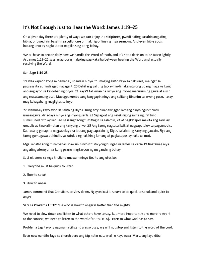 It's Not Enough Just Hear The Word James 1 19-25 | PDF