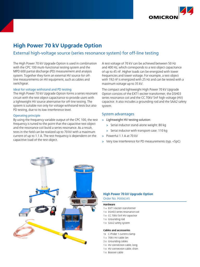 High Power 70kV Upgrade Option Datasheet ENU | PDF | Inductor | Capacitor