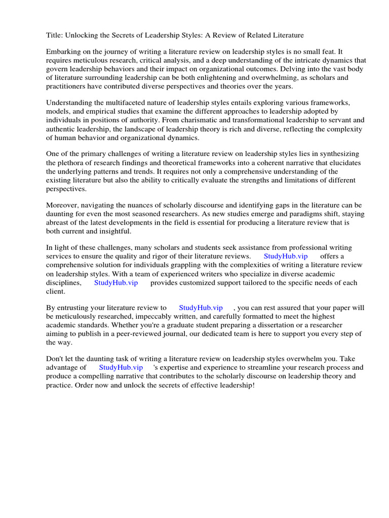 Leadership Styles Literature Review Guide | PDF | Leadership | Motivation