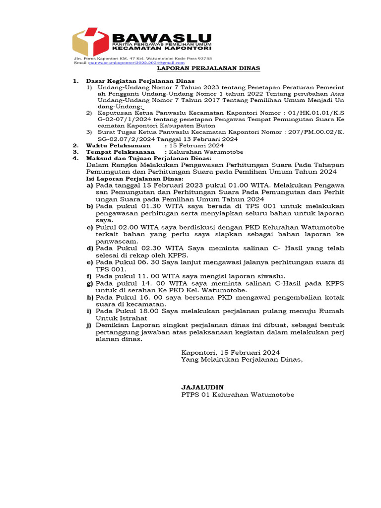Contoh LHP Perjalanan Dinas Pemilu | PDF | Politik | Griya & Taman