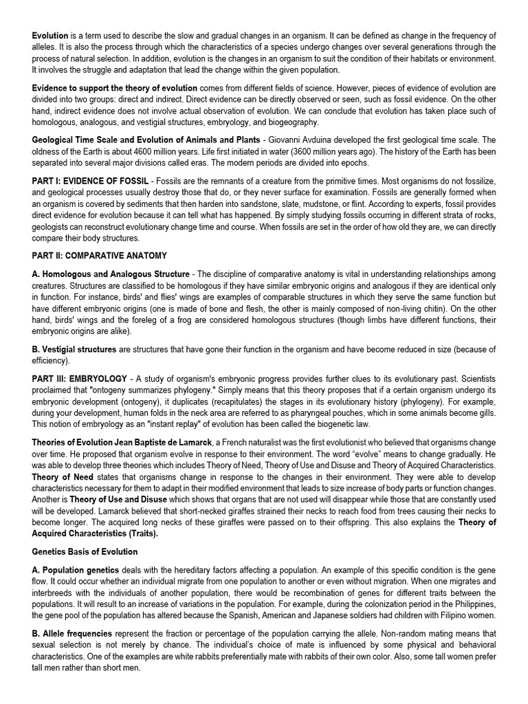 G10 3Q Evolution-Notes | PDF | Evolution | Natural Selection
