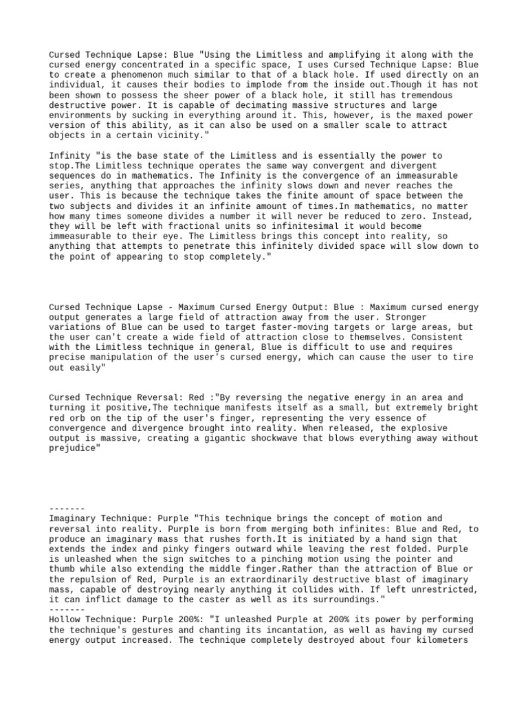 Cursed Techniques Explained: Limitless Powers | PDF