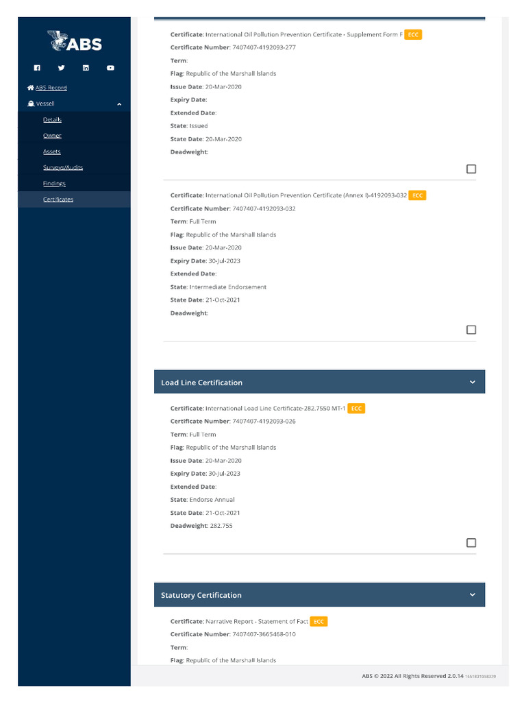 Certificado Petrobras ABS | PDF