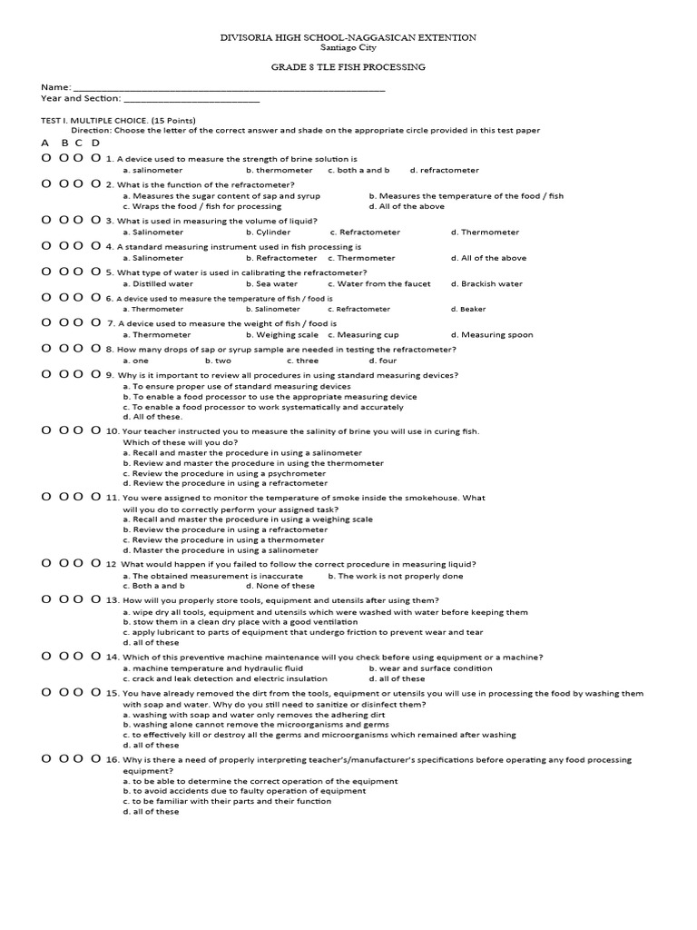 K-12 TLE Grade 7 Fish Processing | PDF | Thermometer