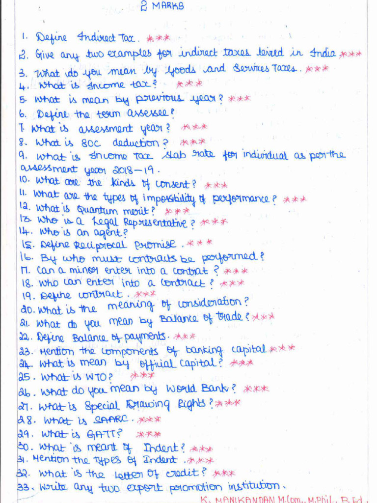 Namma Kalvi 11th Commerce Important Questions em 216529 | PDF