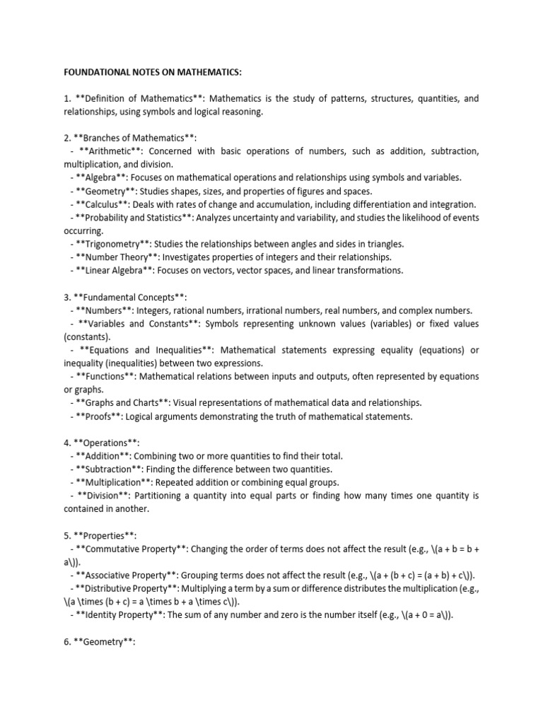 Foundational Notes On Mathematics | PDF | Mathematics | Geometry