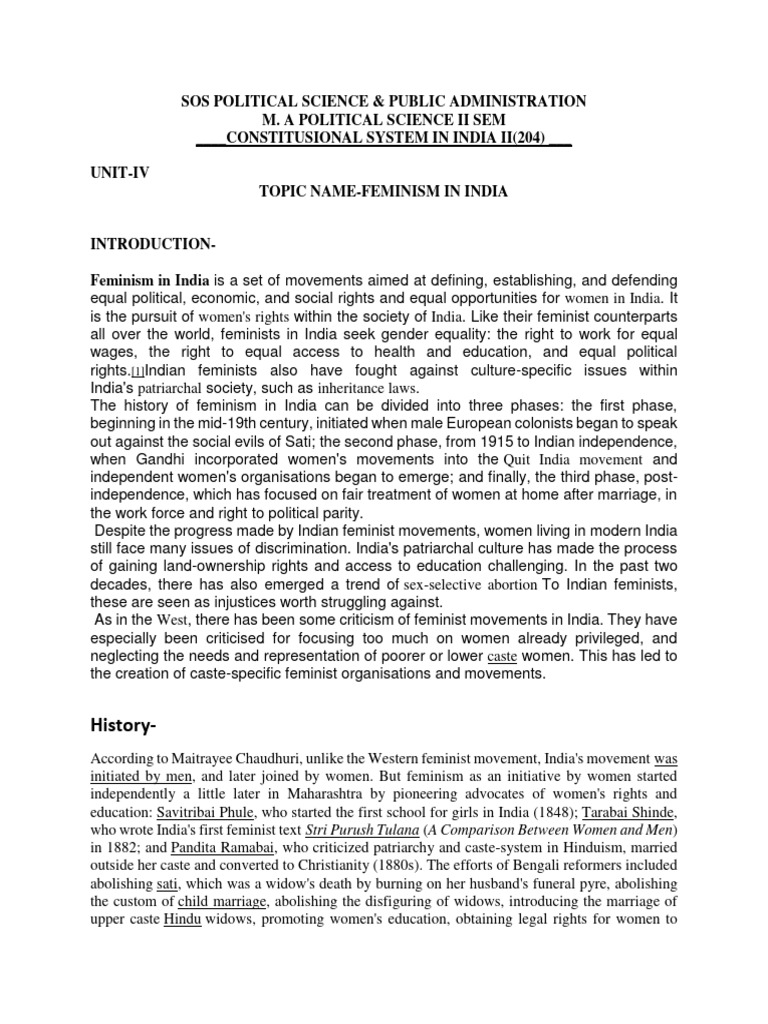 M A Pol Sc Ii Sem 202 Feminism In India Converted 1 Download Free