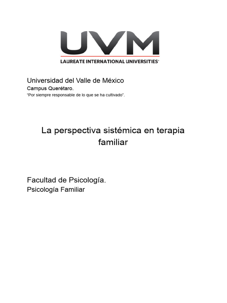 Psicología Familiar Resumen La Perspectiva Sistémica En Terapia
