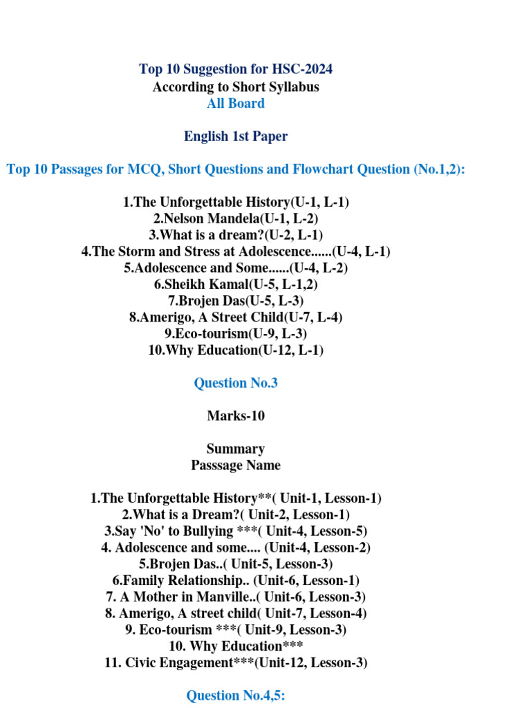 HSC 2024 English 1st Paper Guide | PDF | Bangladesh