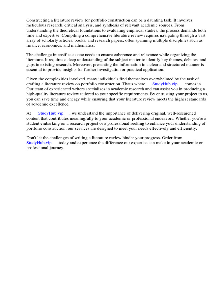 Portfolio Construction Literature Review Pdf Risk Modern Portfolio Theory