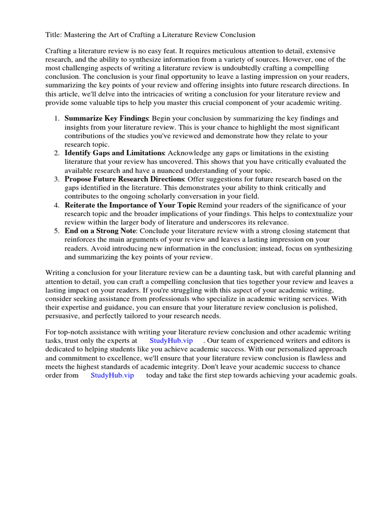 How To Write Conclusion Literature Review | PDF | Essays | Knowledge